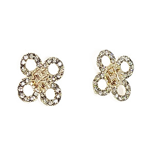 Tory Burch 141858 Britten Tory Gold Tone With Crystal Accent Pave Cut Out Women's Stud Earrings