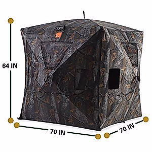 Black Hoof Outdoors Deluxe Hunting Blind, Ground Blind for Deer & Turkey, Pop Up Hub Design Tent with Stakes for 2-3 Person, Camouflage Screen and Adjustable Windows for Gun, Bow, & Photography