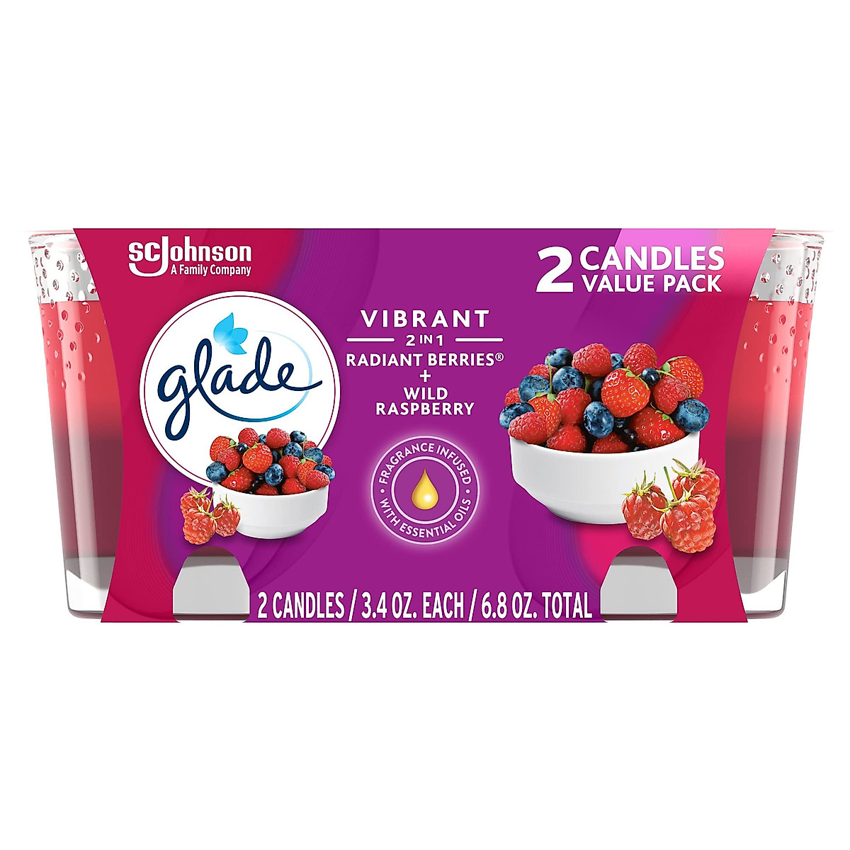 Glade Jar Candles, Fragrance Candles Infused with Essential Oils, Air Freshener Candles, 4 Candles 3.4 Oz (Radian Berries & Wild Raspberry)