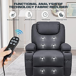 JUMMICO Power Lift Recliner Chair with Massage for Elderly Faux Leather Modern Reclining Sofa Chair with Cup Holders, Remote Control, Adjustable Furniture (Navy Blue)