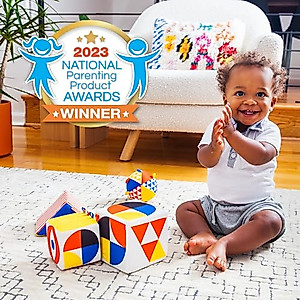 Follies The Baby Bauhaus Set - Award Winning Jumbo Soft Baby Blocks, Rattle Ball, Mirror from 0 to 18 Months - Must Have Montessori Developmental Sensory Toys for Tummy Time and Brain Development
