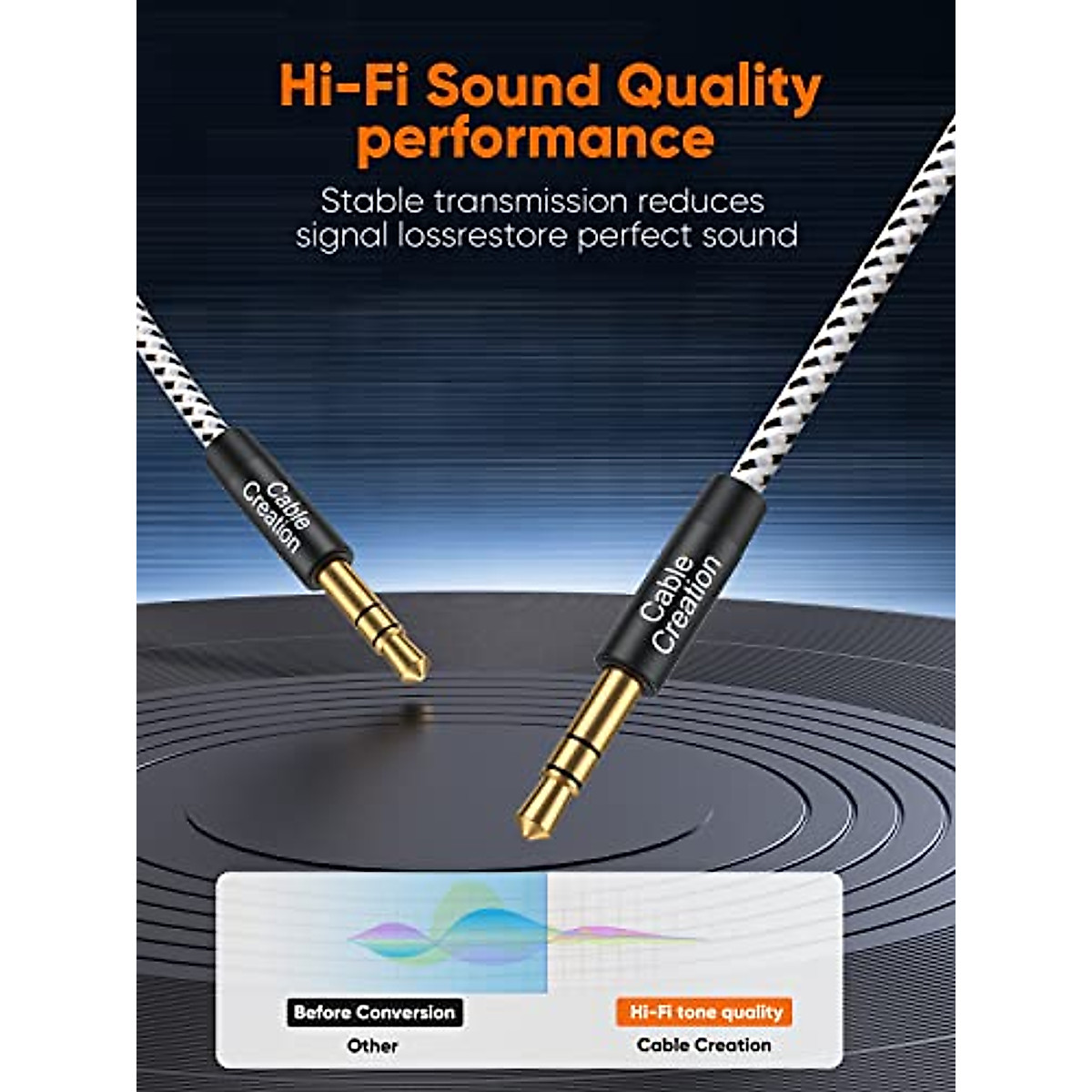 CableCreation Aux Cord Male to Male,3.5 mm Audio Cable for Car(1.5ft/0.45m,18inch), 1/8 Input Auxiliary Cable for Headphones, Car/Home Stereo, Speaker,and More(with Aux Port),Black.