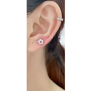 20g Strawberry Flower Rainbow Tiny Small Stud Earrings for Women Cartilage Tragus Sensitive Ear Flat Back Cute Stainless Steel Hypoallergenic Sleeper Huggie Piercing Fashion Jewelry Gifts Bff Birthday Daughter Xmas 3 Pairs Set