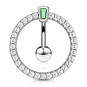 OUFER Circular Reverse Belly Button Rings, 14G Clear CZ Belly Rings, 316L Stainless Steel Navel Piercing Jewelry, Curved Barbell Belly Piercing Jewelry For Women Men