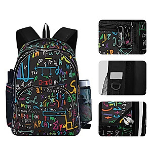 ZENWAWA Math Science Kids Backpack Large Capacity Student School Backpack Purse with Multiple Pockets Laptop Compartment Reflective Strip 12.6×6.7×17.7 inch