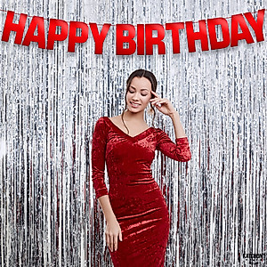 KatchOn, Shiny Red Happy Birthday Banner - Pre-Strung, 10 Feet | Red Happy Birthday Sign for Red Happy Birthday Decorations | Red Birthday Banner, Red Happy Birthday Garland | Red Birthday Decorations