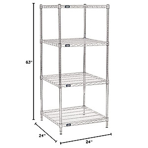 Nexel 24" x 24" x 63", 4 Tier Adjustable Wire Shelving Unit, NSF Listed Commercial Storage Rack, Chrome Finish, leveling feet