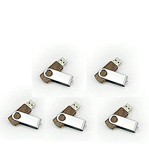 5 Pack Metal Rotation Walnut Wood 2.0/3.0 USB Flash Drive USB Disk Memory Stick with Wooden (3.0/16GB)