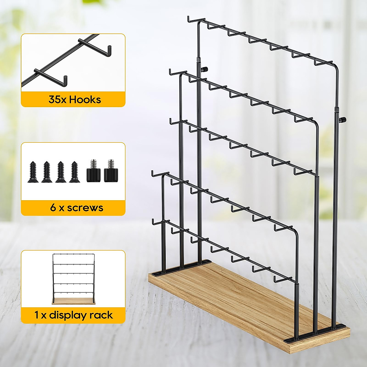 ORLESS Jewelry Display for Vendors, Earring Display Stand for Selling, Necklace Display Stands Earring Cards for Selling Bracelets, Jewelry Towers (35 Hooks)