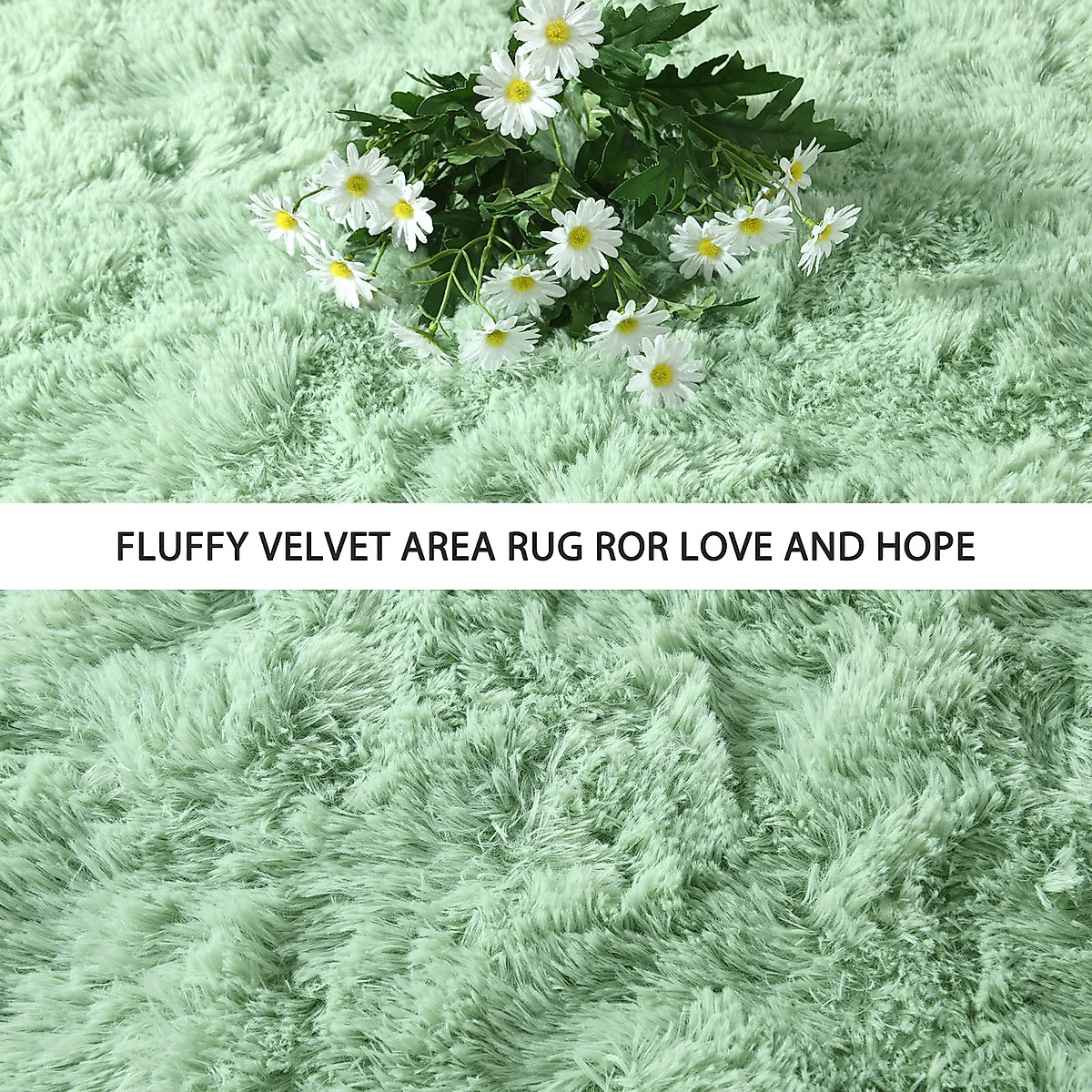 Pettop Fluffy Sage Green Rug for Bedroom Living Room, 4x6 Feet Rectangle Large Rug Plush Fuzzy Carpet for Girls Kids Boys, Non-Slip and Washable Rug for Nursery Classroom Decor Rug