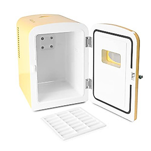 Nostalgia Retro 6-Can Personal Cooling and Heating Mini Refrigerator with Eraser Board Door Carry Handle and Display Window for Home, Office, Car, Boat or Dorm Room, Yellow, 1 cubic feet