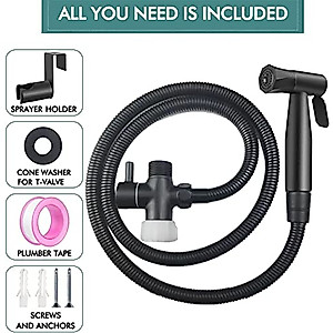 【Upgrade】Brass Handheld Bidet Sprayer for Toilet–Premium Stainless Steel Handheld Bidet Attachment for Toilet with 2 Water Adjustment, Perfect for Intimate Care, Cloth Diapers, Toilet Cleaner (Black)