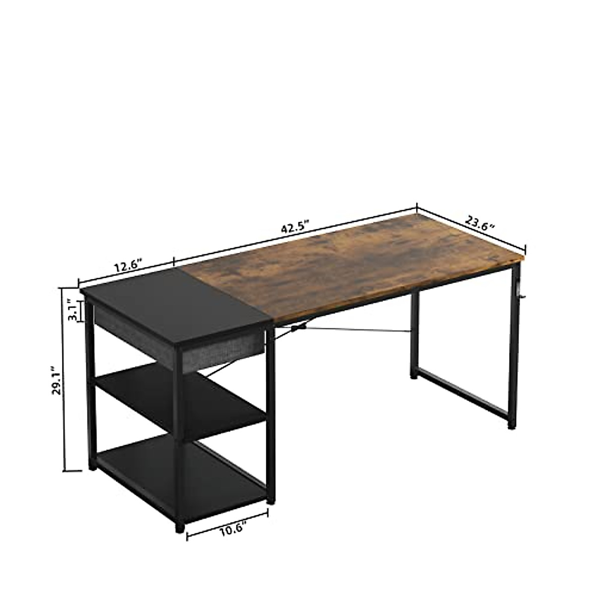 KAVFOCOY Simple Style Computer Desk with Storage Shelves Study Writing Table for Home Office Easy Assembly 55inch Rustic Brown