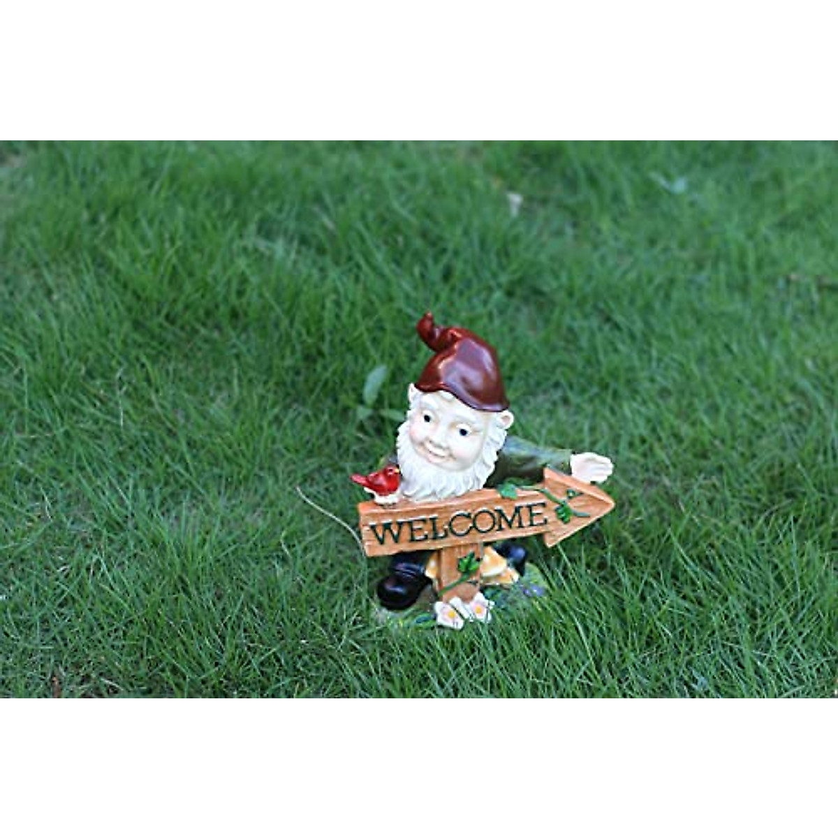 LATIJISHI Funny Garden Gnomes for Yard, Large Gnome Garden Decorations, 8.75" Gnomes Statues and Figurines Outdoor with Bird for Lawn