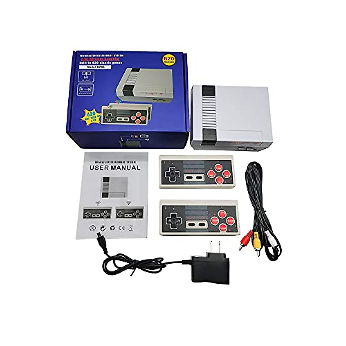 Generic Retro Wireless Video Game Console Classic Handheld Mini PC Game Player Built in 620 Games Dual Controller AV TV Game Machine for Kids,Children,Adult,Grey,18x14x7cm