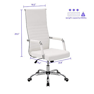 VICTONE Ribbed Office Chair High Back PU Leather Executive Conference Chair Adjustable Swivel Chair (White)
