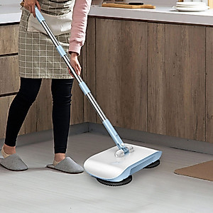 Ckuakiwu Manual Vacuum Sweeper, 180 Degree Rotating Push Vacuum Non Electric Floor Sweeper, 2 in 1 Manual Sweeper for Carpet and Floors(Blue)