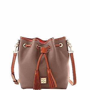 Dooney & Bourke Crossbody Bucket Bags for Women, Pebble Grain Leather Aimee Crossbody Drawstring Purse - Grey