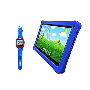 LINSAY New F10KBWB 10.1" Kids Tablet Blue Bundle with 1.5" Smart Watch Kids Cam Selfie Blue up to 32Gb