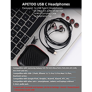 USB C Headphones for iPhone 16 15 Pro Plus Samsung S24 S23 S22 Ultra Flip Fold A53, Wired Earbuds Noise Canceling in-Ear Type C Earphones Microphone Volume Control Stereo for iPad Pro,Pixel 8 7a 6