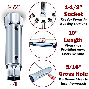 EWH-03 Electric Water Heater Tune-Up Kit with Element Wrench, Includes Upper & Lower Heater Thermostat, 2x Heater Elements - 4500W 240V (3500W@208V), 1 x Element Wrench, Water Heater Replacement Parts