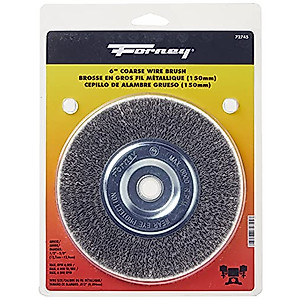 Forney 72745 Wire Bench Wheel Brush, Coarse Crimped with 1/2-Inch and 5/8-Inch Arbor, 6-Inch-by-.012-Inch