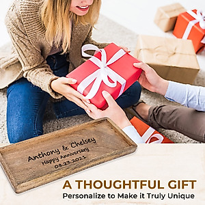 Personalized Wooden Serving Platters - Custom Wood Serving Tray with Raised Edges - Decorative Rectangular Wooden Trays for Food, Fruits, Snacks, Appetizers, and Home Parties - 12" X 5" X 0.75"