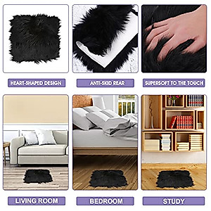 Molain 25 cm Fluffy Rug Faux Fur Carpet Baby Photoshoot Props Holder Small Mini Square Rugs for Bedroom Livingroom Photography Photo Under Nail Mat Table Locker Desk Chair Pad Cover (Black)
