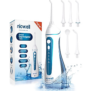 Water Dental Flosser Pick for Teeth: Nicwell 4 Modes Cordless Portable Rechargeable Oral Irrigator IPX7 Waterproof Cleaner Pik Deep Cleaning Flossing Pic Machine for Home Travel