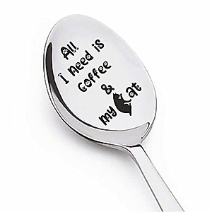 Weefair All I Need Is Coffee And My Cat Engraved Spoon | Cat Lovers Gift For Men Women | Gifts for Teen Girl Boy | Friends | Birthday Christmas Gift For Pet Lover | Pet Owner Gift 7 In Spoon, Silver