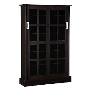 Atlantic Windowpane Media Storage Cabinet with Tempered Glass Pane Styled Sliding Doors, Holds CD, DVD or Blu-ray Media, Collectables or Memorabilia, PN 94835721 in Espresso