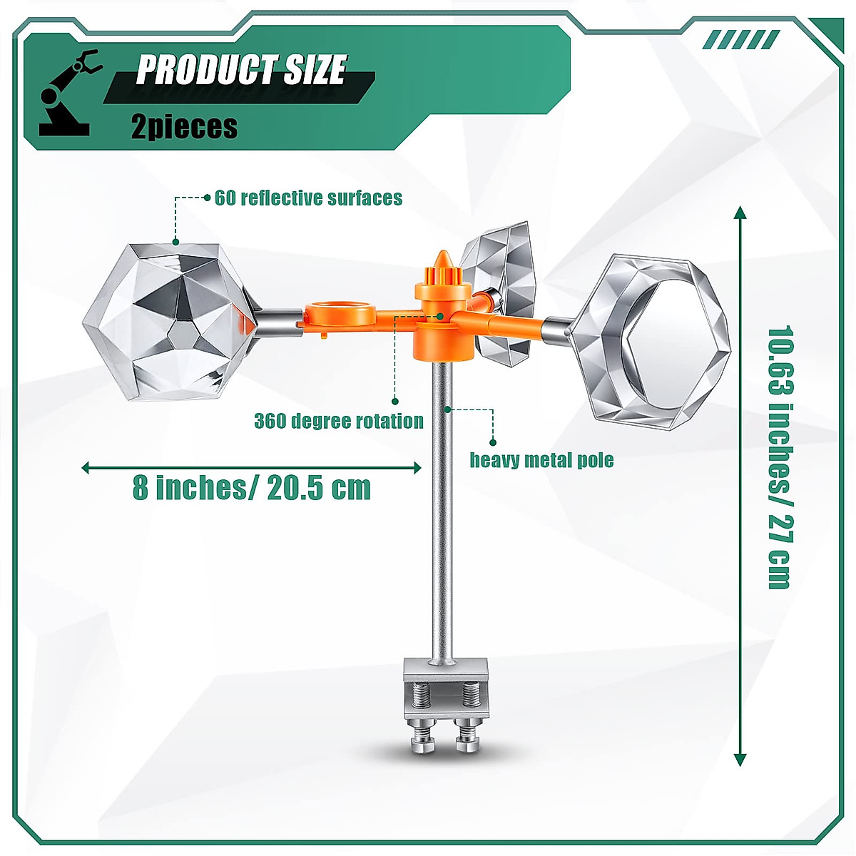 Sweetude 2 Pcs Bird Deterrents for Outside Bird Scare Reflective Device Smooth Polishing Rhombic Polygon Bird Deterrent Keep Pigeon Woodpeckers and Sparrows Away for Roof Boat Garden Yard Balcony