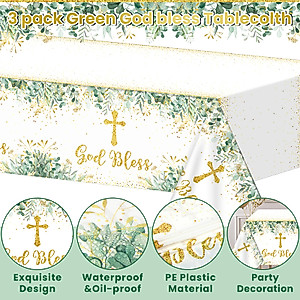 3Pcs God Bless Baptism Tablecloth First Communion Holy Tablecloth Decorations Mi Bautizo Christening Table Cover Disposable Tablecloths for Boys Girls Newborn Baby Shower Party Supplies 54 x 108 inch