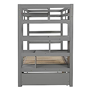 Twin Over Twin/King Bunk Beds with Trundle, New Version Wooden Bunk Beds with Storage Drawers and Stairs, Extendable Pull-Out Bunk Bed, Convertible to Twin Over King Bunk Beds (New, Grey)
