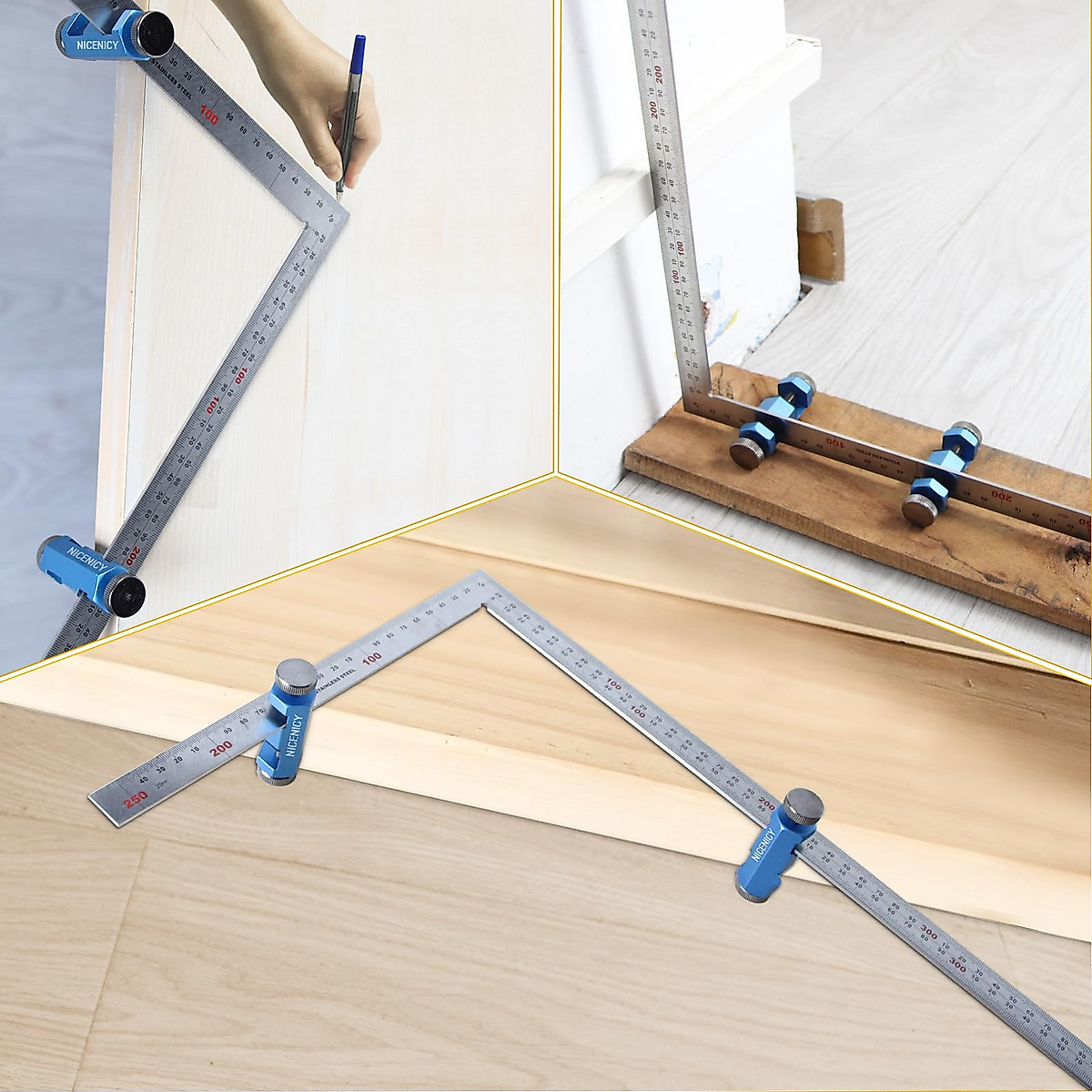 New Tall Stair Gauges, NICENICY Framing Square Stops with Holder, 2 Clamps and Screws, Stair Stringer Layout Tool for Carpentry, Stair Gauges Knobs Tool for Circular Saw