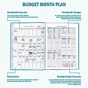 Budget Planner, Monthly Accounts Book and Bill Tracker, Undated Financial Organizer, Expense Tracker Notebook with Storage Pocket, Manage Optimize Your Finance, 7" x 10"