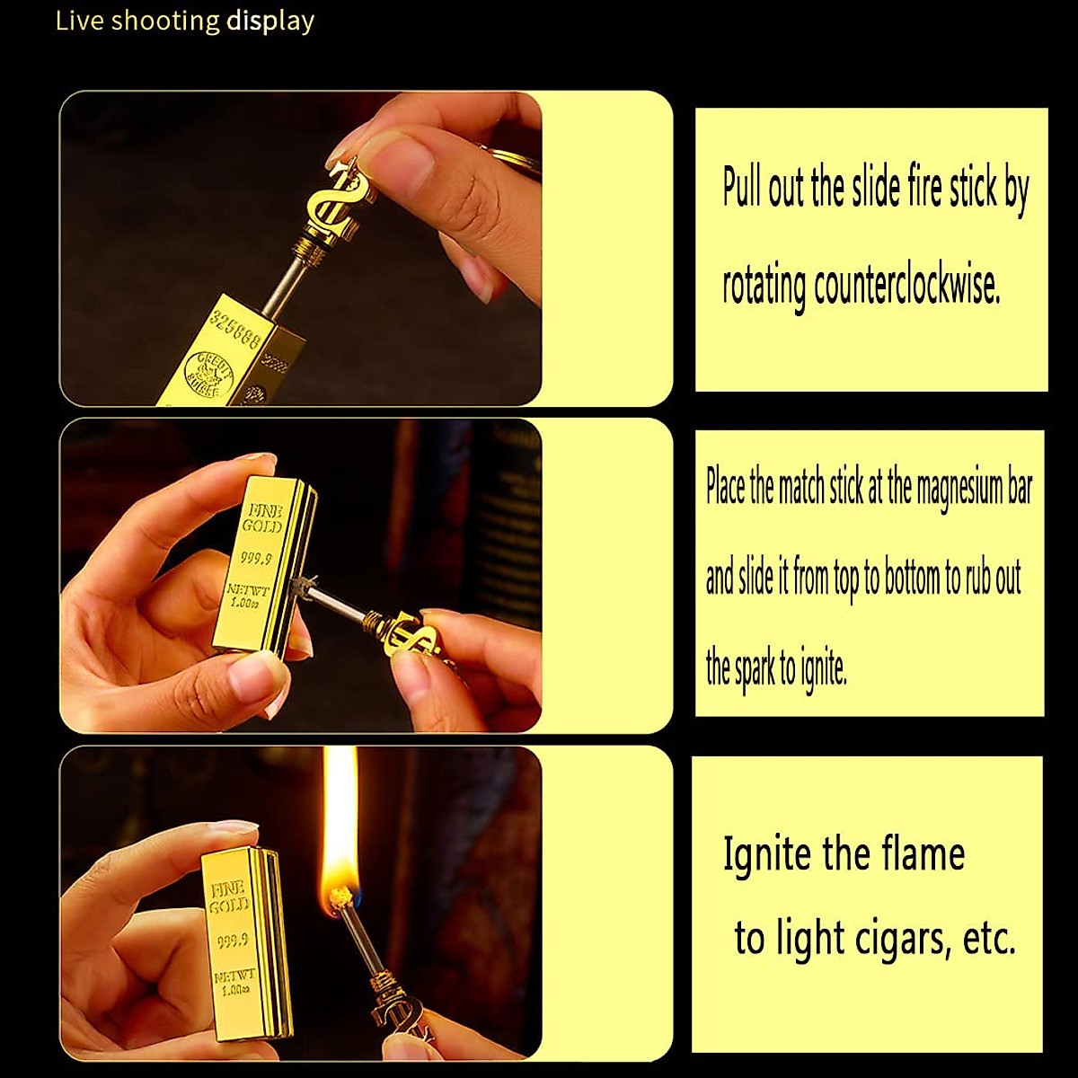 Permanent Flint Keychain,10000 Times Reusable Keychain Match, Keychain Lighter Waterproof Match,oil lighter, Cool Lighters, EDC Emergency Matchstick Survival（NOT OIL INCLUDED）