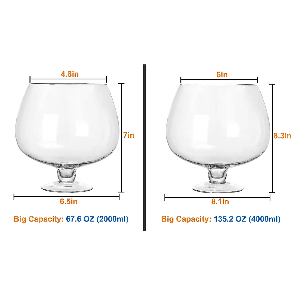 4000ml Super Big Wine Glass Extra-huge Brandy Glass Large Capacity Crystal Glass for Bar Party Wedding Family Dinner (4000ml/135.2oz)