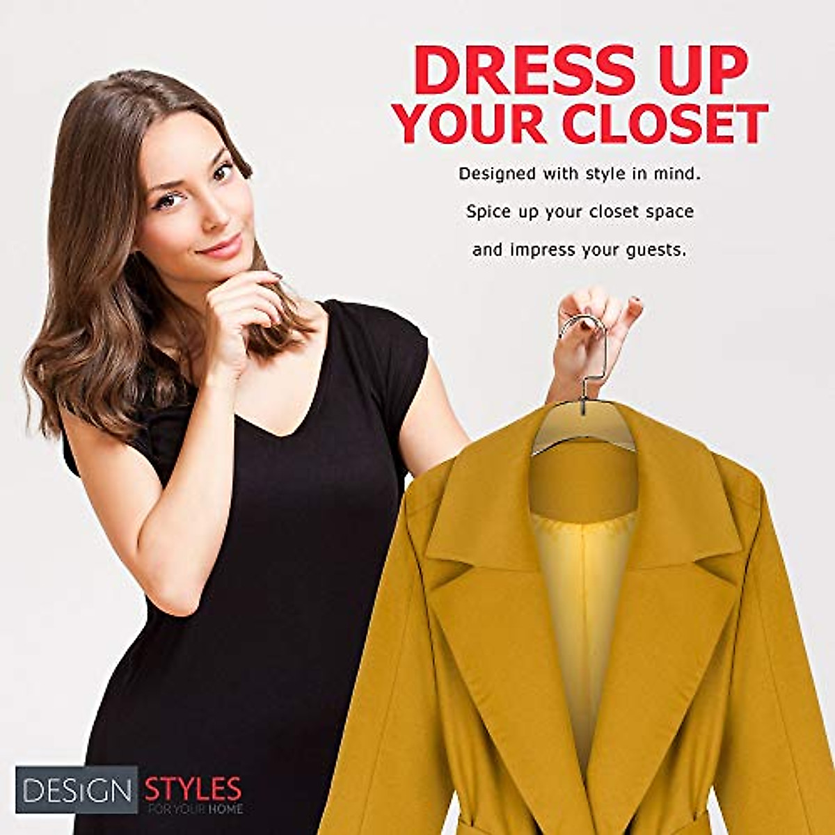 Clear Acrylic Clothes Hangers - 10 Pack Stylish and Heavy Duty Closet Organizer with Gold Chrome Plated Steel Hooks - Non-Slip Notches for Suit Jacket, Sweater, Blouse, and Dress - by Designstyles