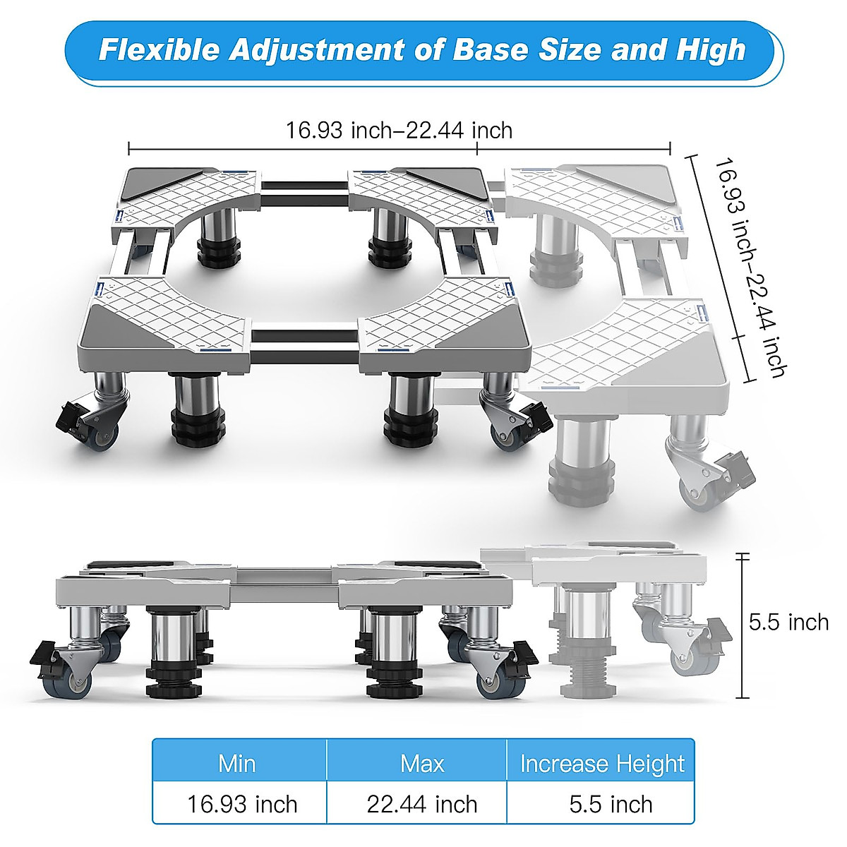 Fridge Stand Mobile Base With 4 Locking Wheels Pedestal, Adjustable Increasing Height Base 4 Strong Feet Heavy Duty Washing Machine Stand Base for Furniture Refrigerator Dryer Stand