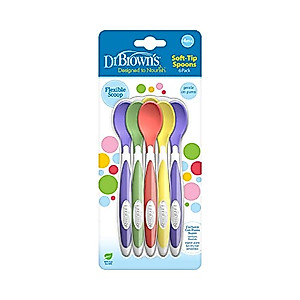 Dr. Brown's Soft-Tip Toddler Spoons with Long Handle for Baby-Led Weaning, BPA Free (Pack of 6)