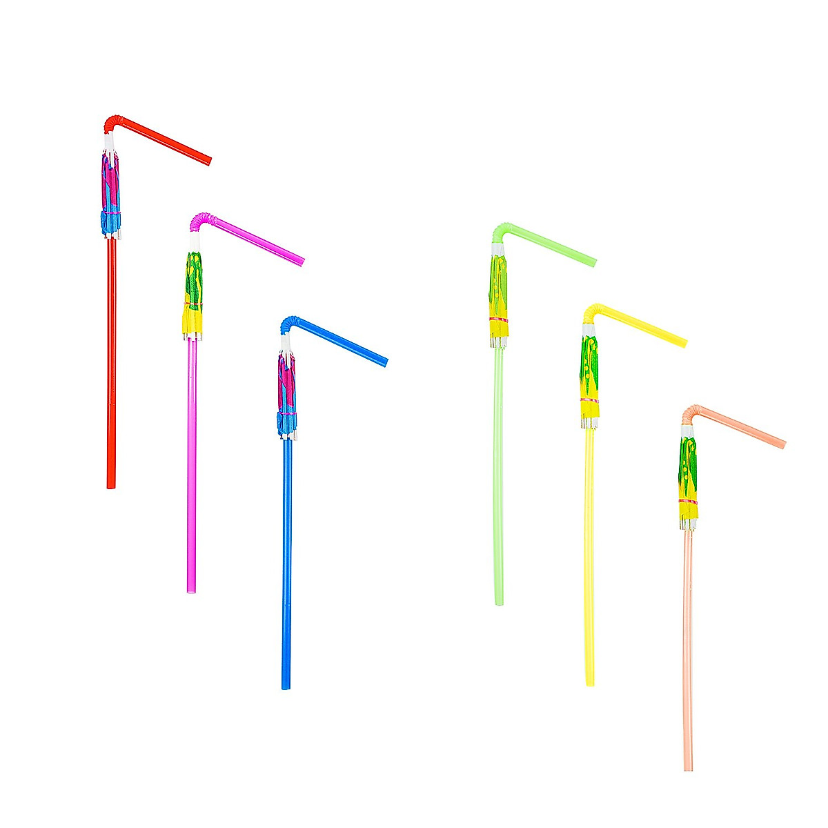 Multicolored Tropical Luau Parasol Hibiscus Print Umbrella Disposable Bendable Drinking Straws for Island Themed Party, Kitchen Supplies, Bars, Restaurants (48 Pack)