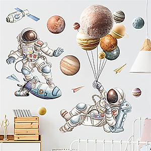 WAFT YEARN Astronaut Universe Outer Space Star Space Ship Wall Decal Removable Wall Sticker Decor for Nursery Classroom Bedroom Bathroom Boys Girls Room Playroom Colorful Peel and Stick Decals