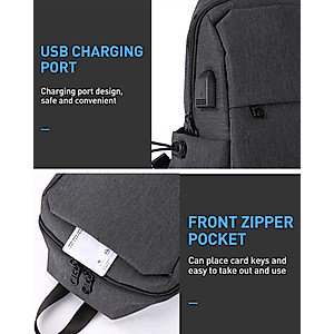Small Black Sling Crossbody Backpack Shoulder Bag for Men Women, Lightweight One Strap Tactical Chest Backpack Sling Bag Backpack for Hiking Walking Biking Travel Cycling USB Charger Port Nylon Gray