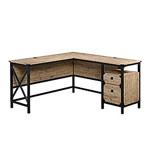 Sauder Steel River L-Shaped Desk, L: 59.84" x W: 57.32" x H: 29.53", Milled Mesquite Finish