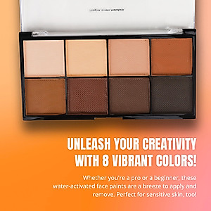 Professional Face Painting Palette - Skin Friendly Face Paint Kit - Cruelty-Free & Vegan Water Based Face Paint Makeup for Theatre, SFX & Halloween- 8 Colors 5g Each - Splashes & Spills - Nude Colors