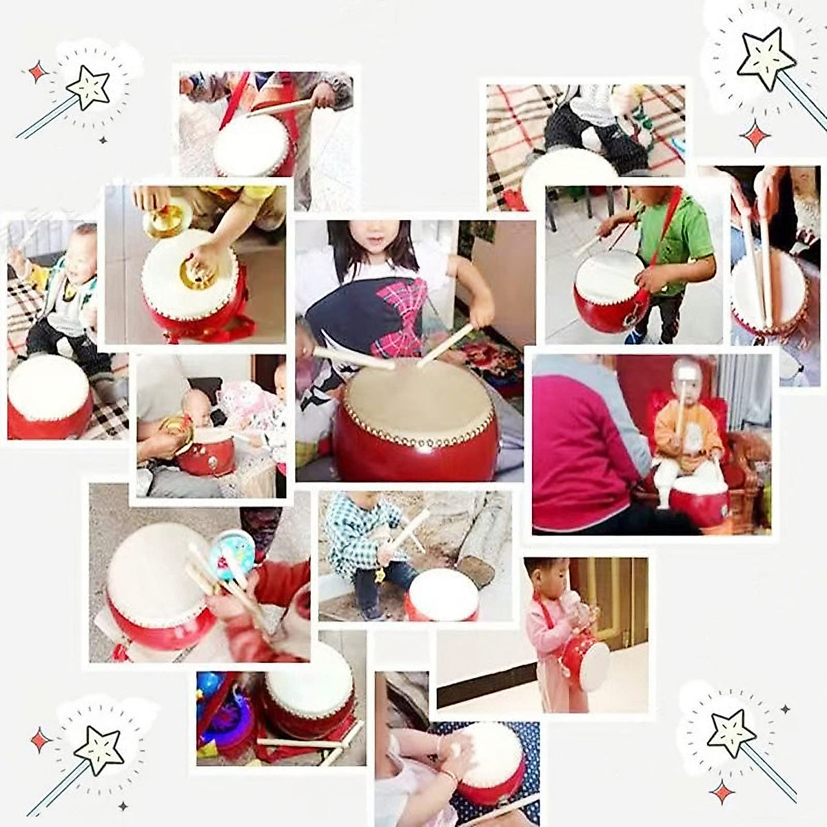 DSQSTMR Drums Percussion Chinese Drum Hand Tambourine Taiko Bongos Musical Gifts Instruments For Kids Sensory Learning Set Little Boy Kids Toys