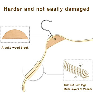TOPIA HANGER Slim Natural Wood Hangers with Extra Soft Non-Slip Rubber Grips, 10-Pack High-Grade Fashion Hanger No Shoulder Bump for Sweater, Camisole, Jacket, Dress, Coat -CT15N