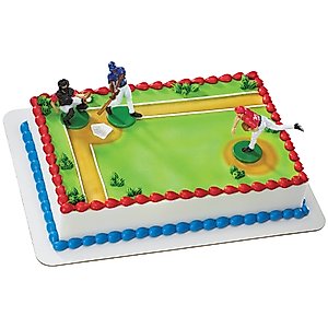 DecoSet® Batter Up 3 Piece Decorations Set, Cake and Cupcake Toppers for Baseball Themed Birthdays, Celebrations, and Parties, Food Safe, Re-usable, Red, Blue