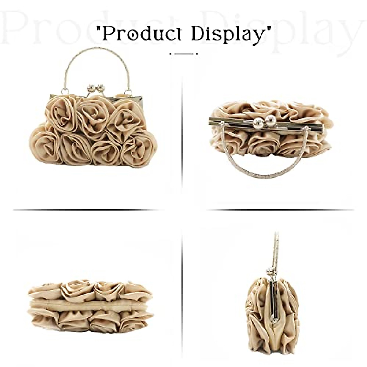 JAMBHALA Women Evening Clutch Bag Floral Satin Small Purses with Detachable Strap for Wedding, Party, Prom (Champagne)